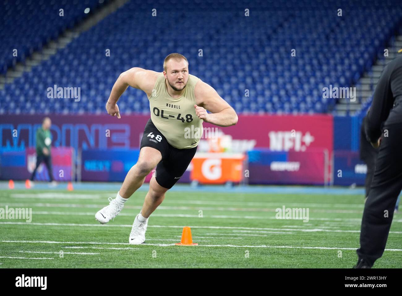 Boston College offensive lineman Christian Mahogany runs the 40-yard ...
