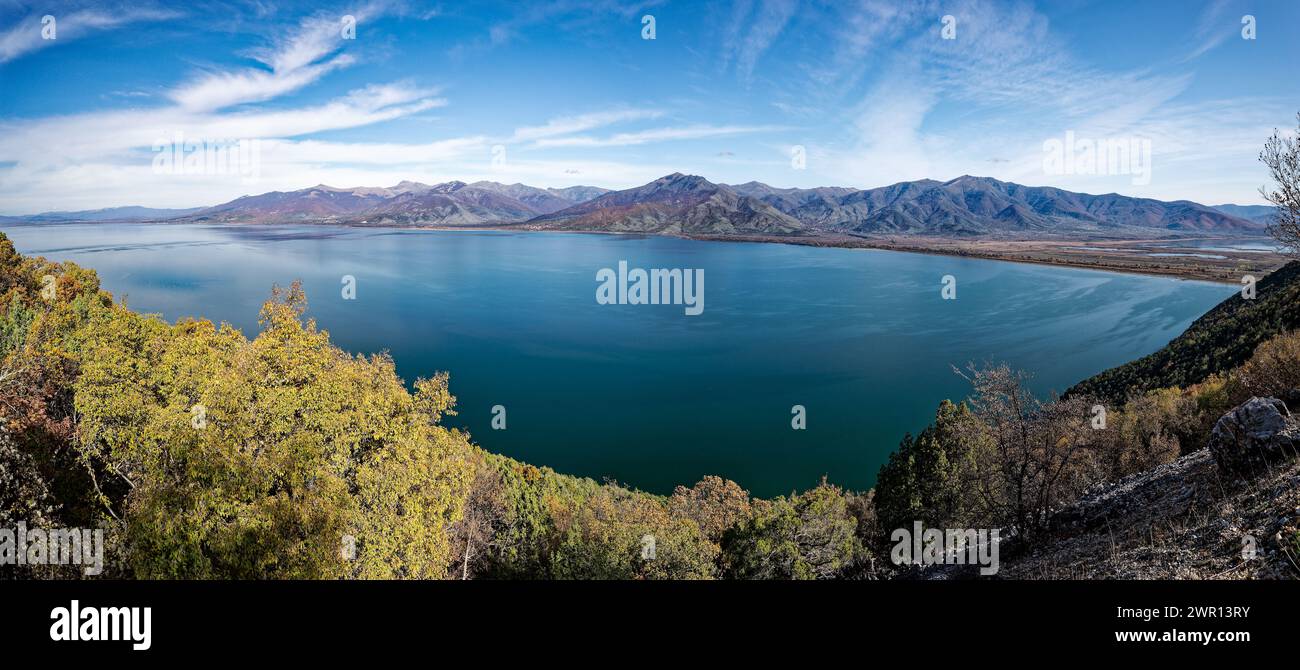 Panoramic view of the Megali (Big) Prespa Lake in northern Greece Stock ...