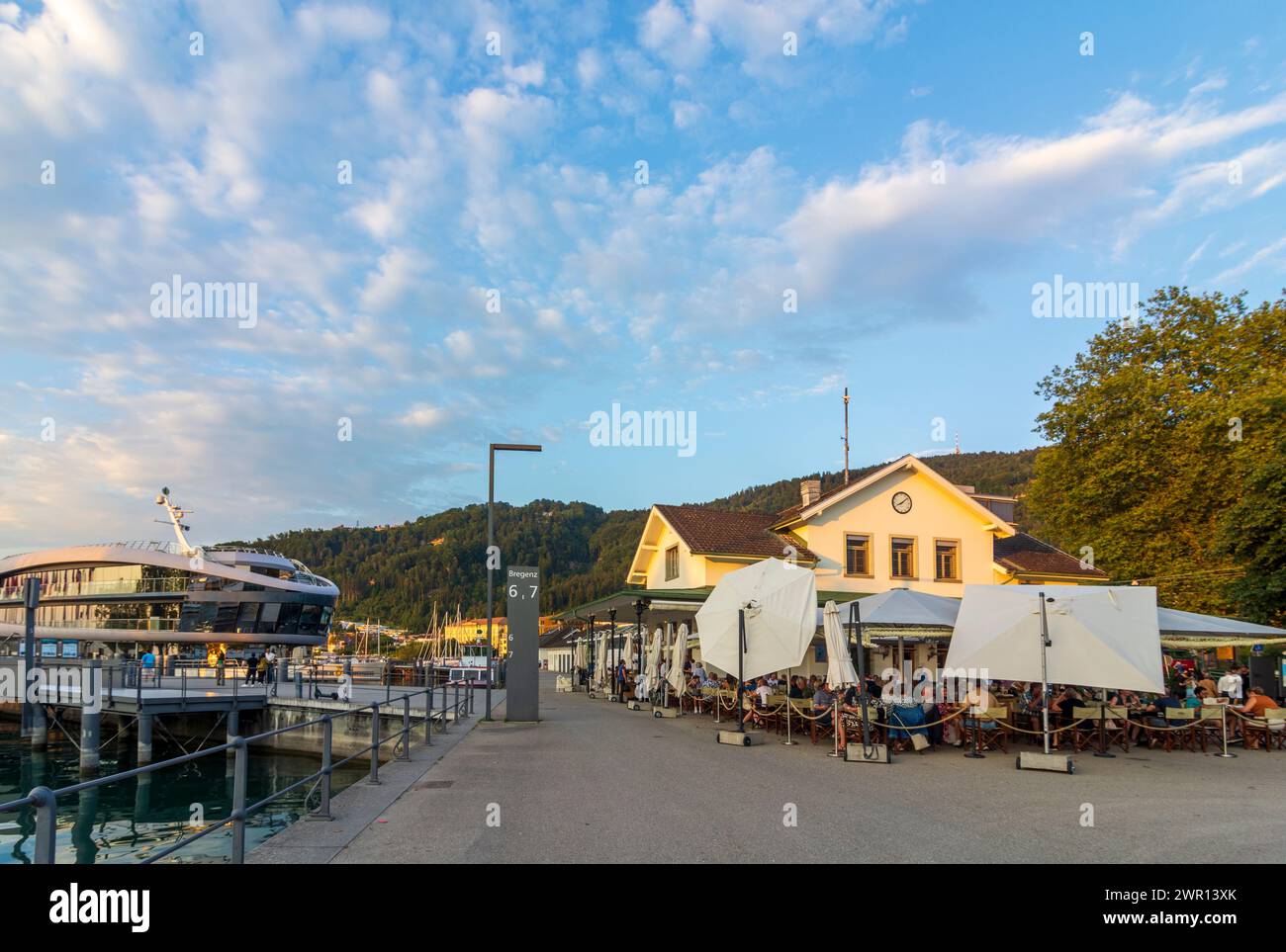 Bregenz: restaurant Pier 69 at harbor in Bodensee (Lake Constance ...