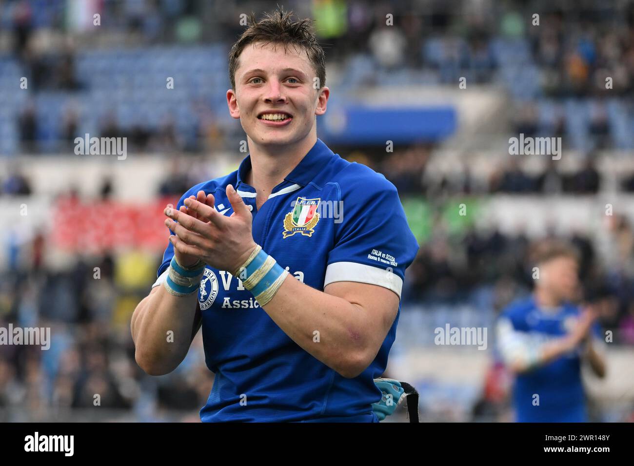 Ross Vintcent of Italy celebrates at the end of the Six Nations rugby ...