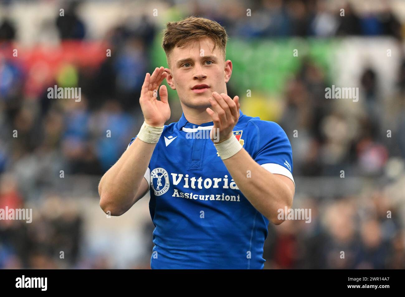 Stephen Varney of Italy celebrates at the end of the Six Nations rugby ...