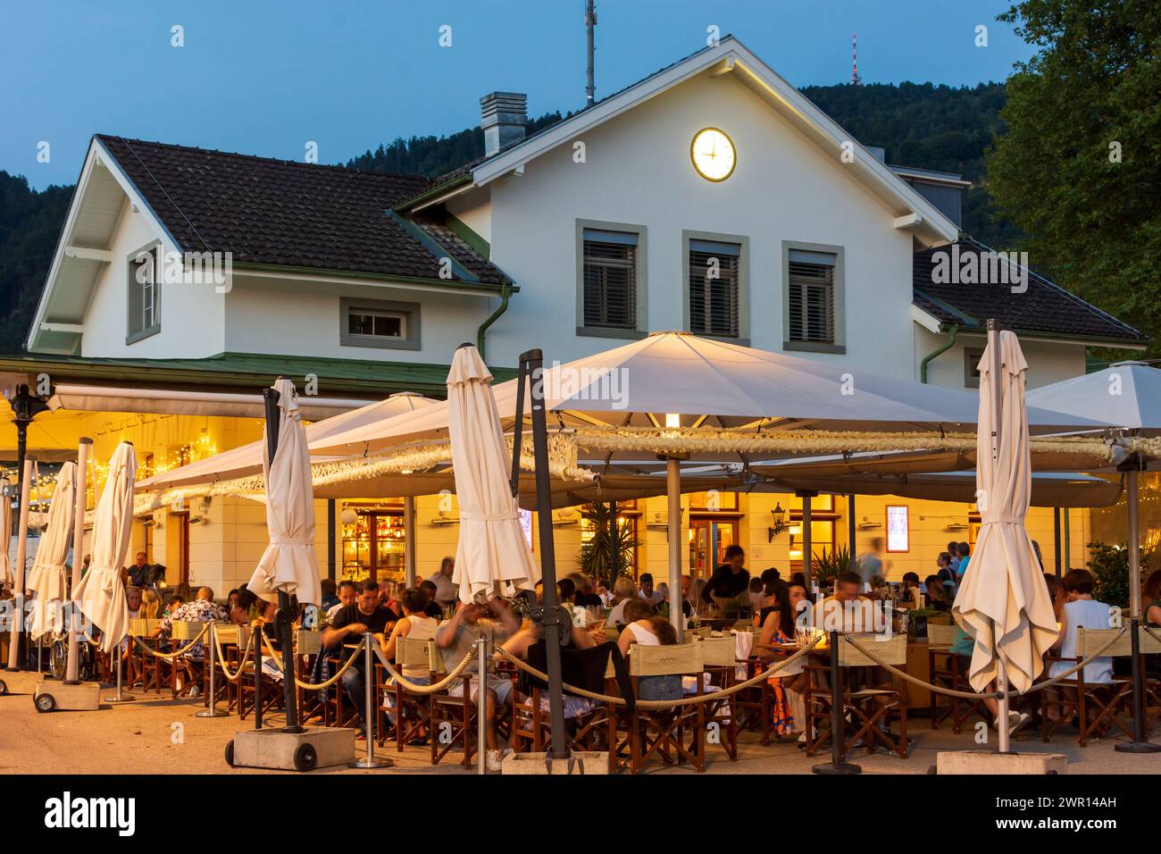 Bregenz: restaurant Pier 69 at harbor in Bodensee (Lake Constance ...