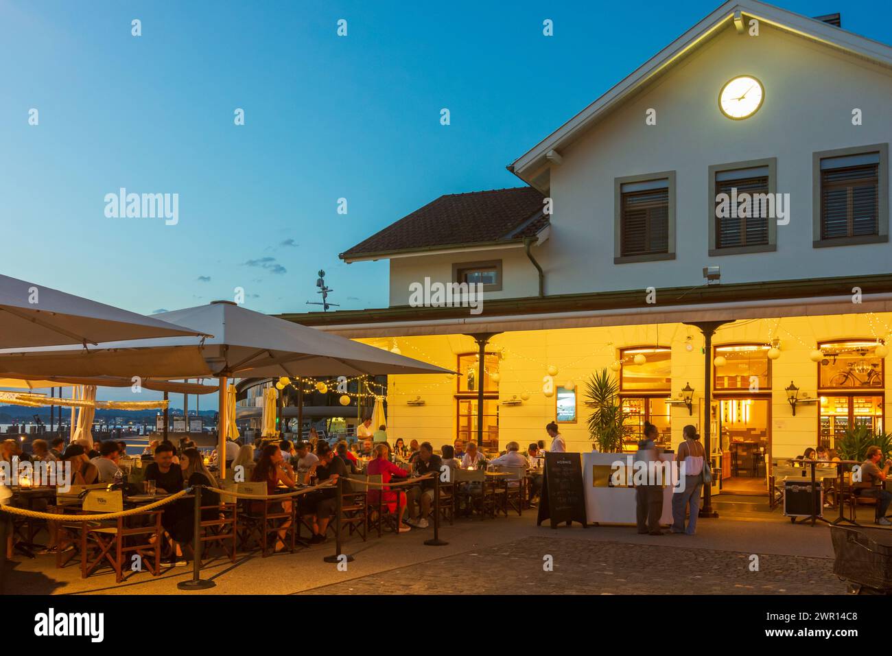 Bregenz: restaurant Pier 69 at harbor in Bodensee (Lake Constance ...