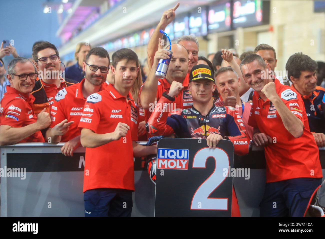 Second placed Spain's rider Daniel Holgado of the Red Bull GASGAS Tech3 ...