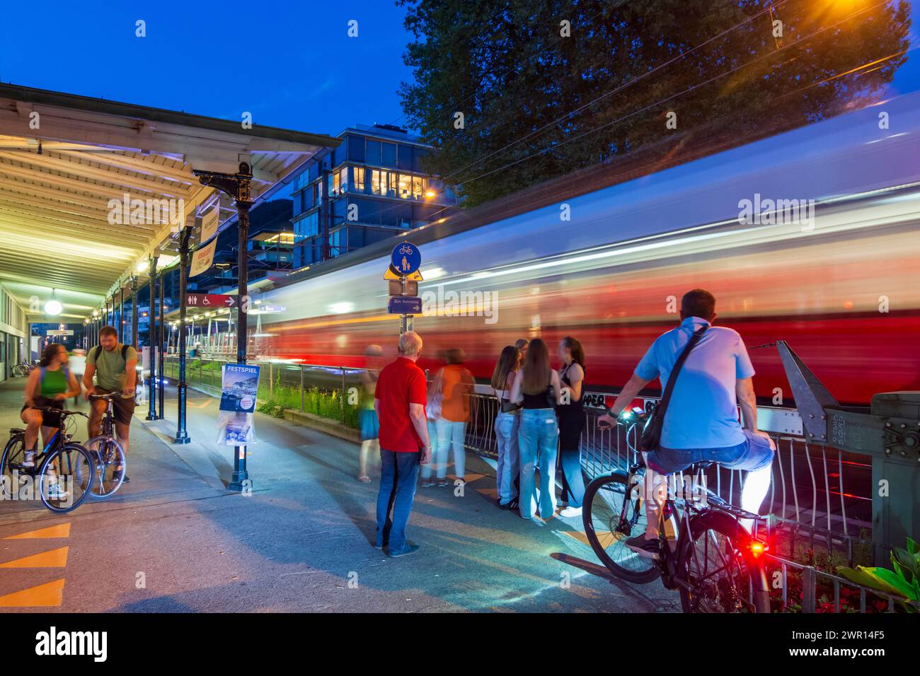 Bregenz: railway station Bregenz Hafen, S-Bahn train of ÖBB, railway ...