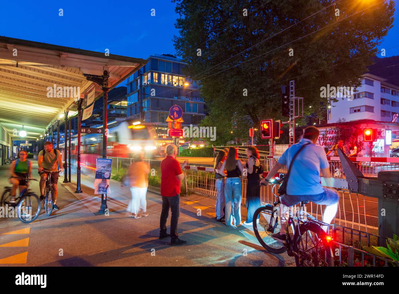Bregenz: railway station Bregenz Hafen, S-Bahn train of ÖBB, railway ...