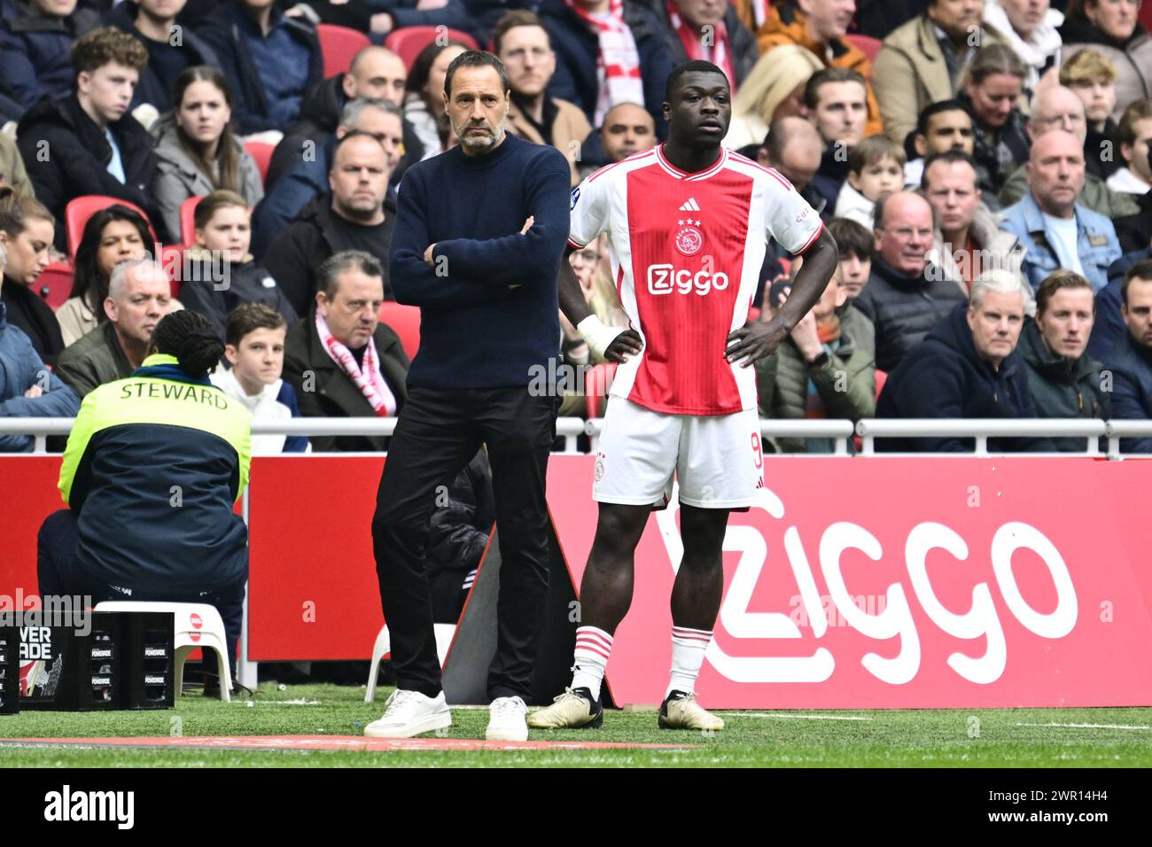 AMSTERDAM - (l-r) Ajax coach John van't Schip, Brian Brobbey of Ajax ...