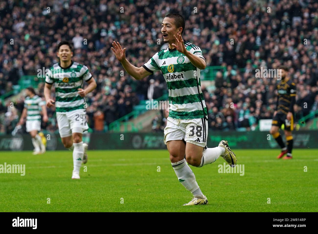 Celtic’s Daizen Maeda celebrates scoring their side's second goal of ...