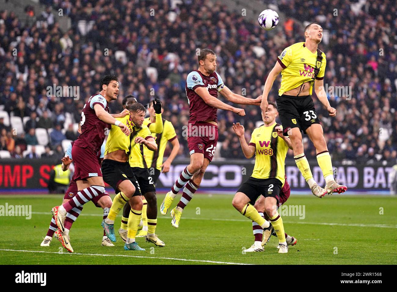 Burnley's Maxime Esteve (right) and West Ham United's Tomas Soucek ...
