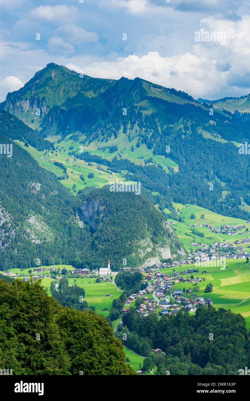 Au: village and church Au, mountain Diedamskopf in Bregenzerwaldgebirge ...