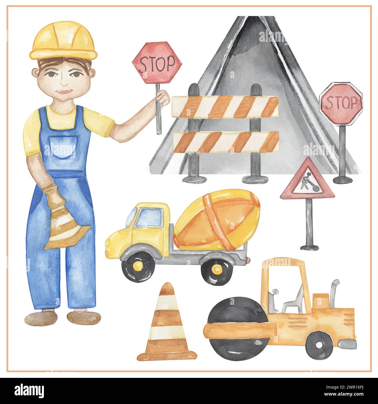 Watercolor roadworker clipart, hand drawn illustration. Road worker ...