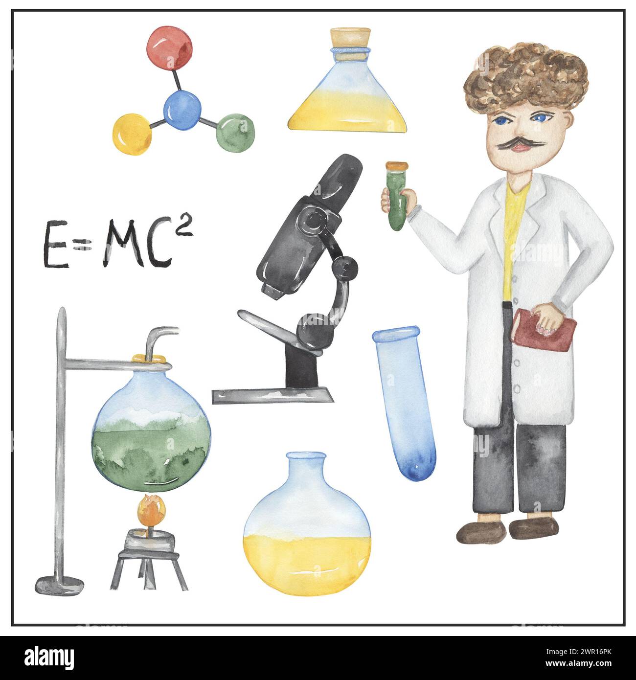 Watercolor scientist clipart, hand drawn illustration. Scientist ...