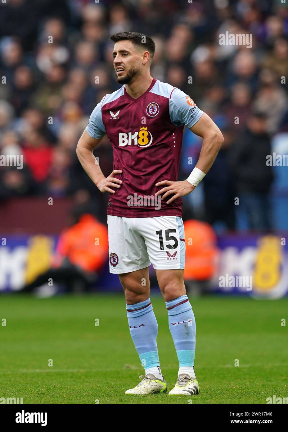 Aston Villa's Alex Moreno reacts during the Premier League match at ...