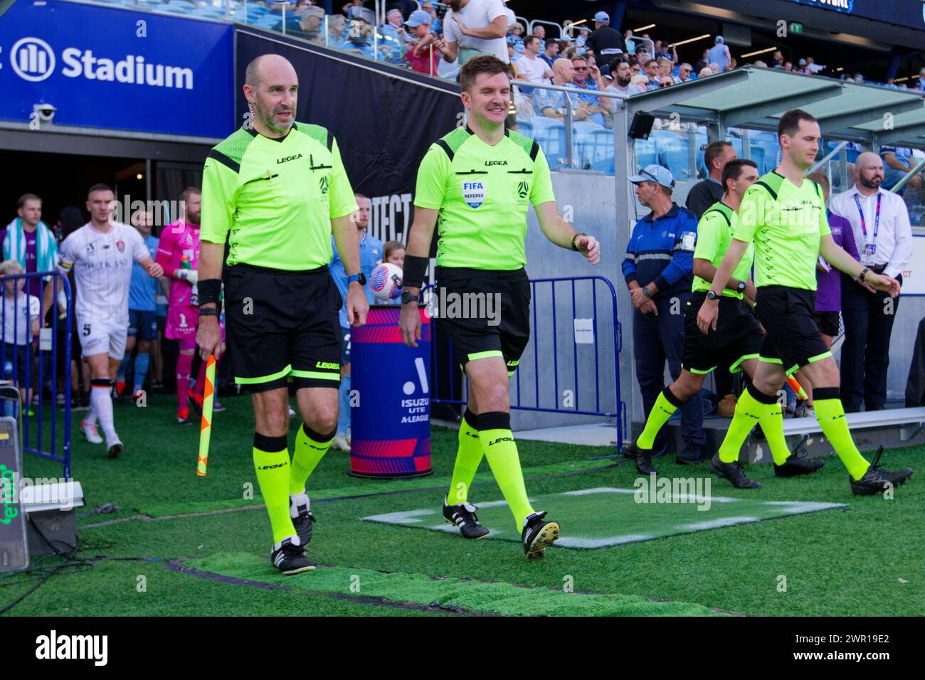 Sydney, Australia. 10th Mar, 2024. Match referees walk onto the pitch ...