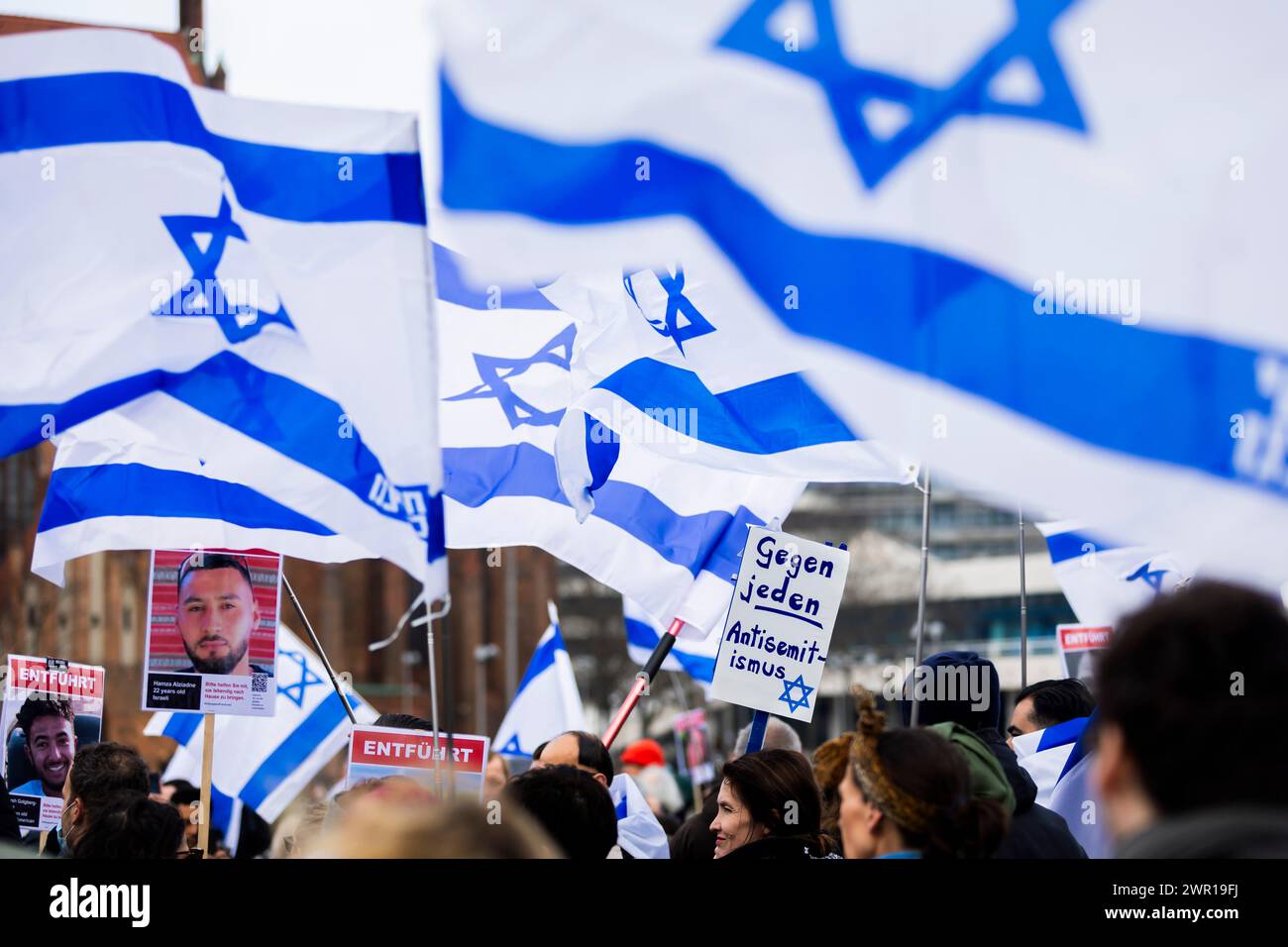 Berlin, Germany. 10th Mar, 2024. Israeli flags can be seen at a ...