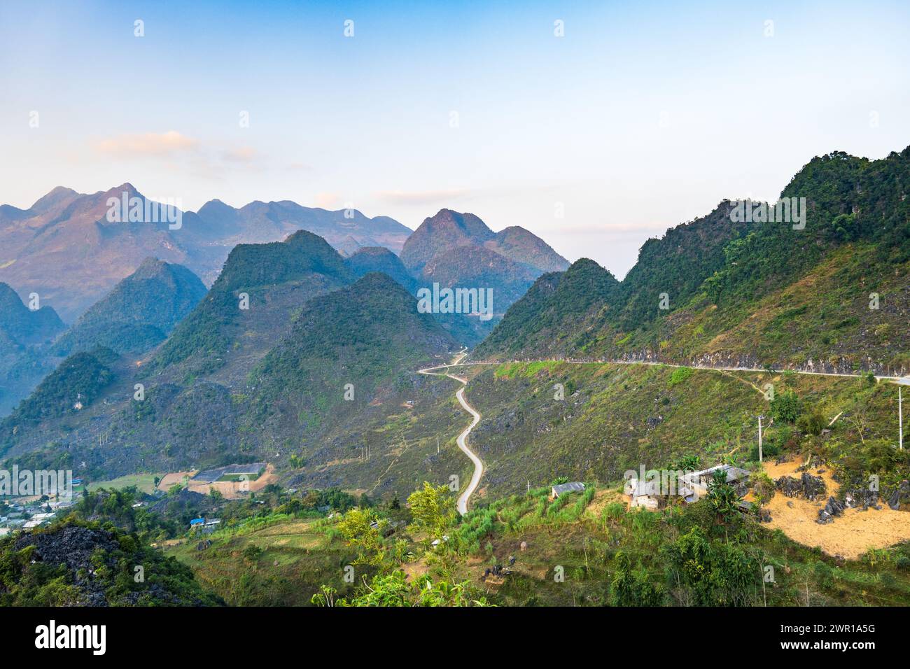 Ha Giang aerial landscape in Northern Vietnam. drone aerial view of Ha ...