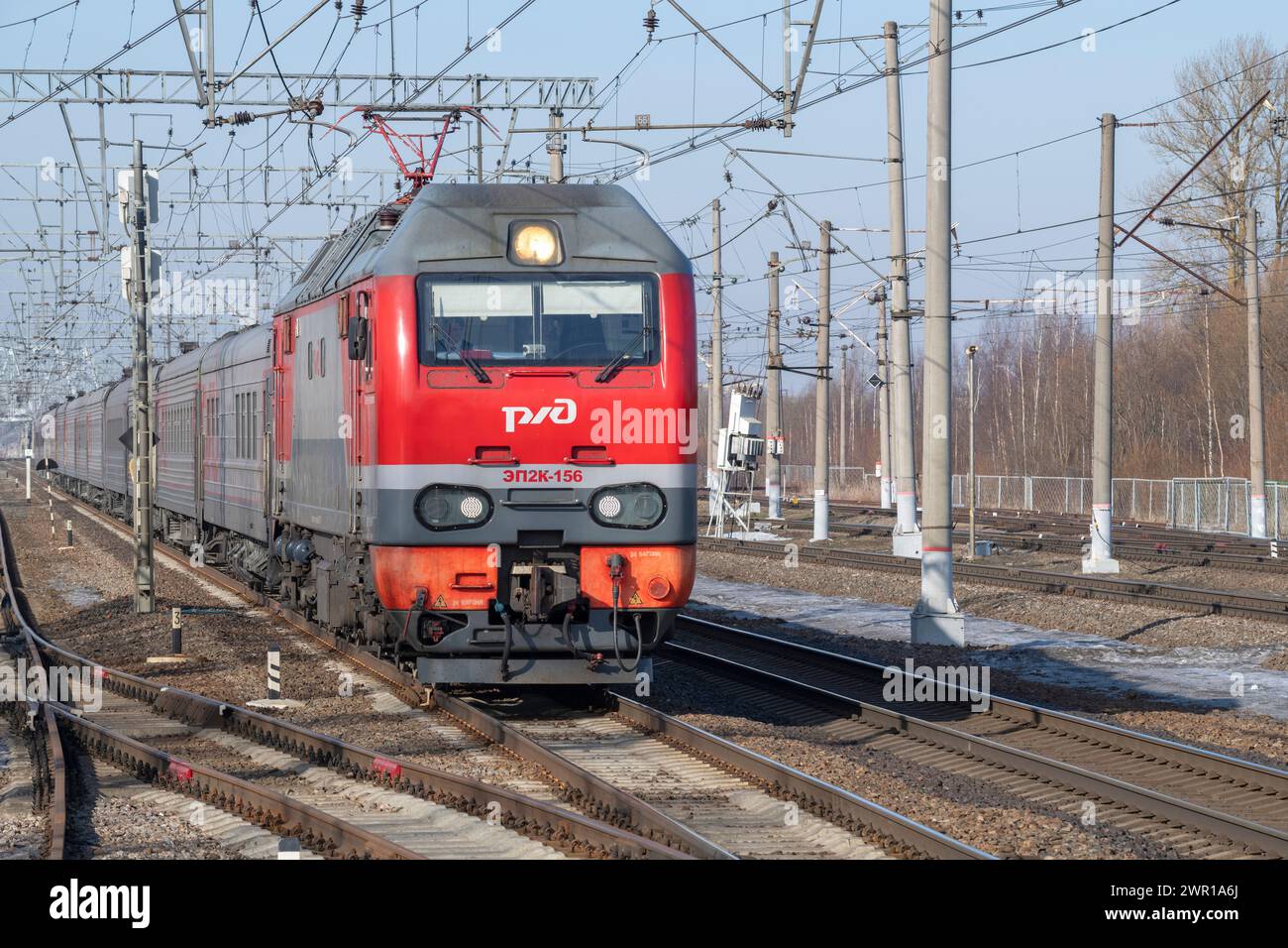 SLAVYANKA, RUSSIA - MARCH 04, 2024: Russian electric locomotive EP2K ...