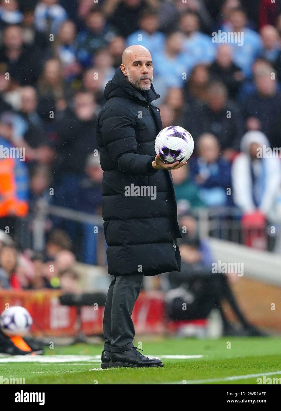 Manchester City manager Pep Guardiola on the touchline during the ...