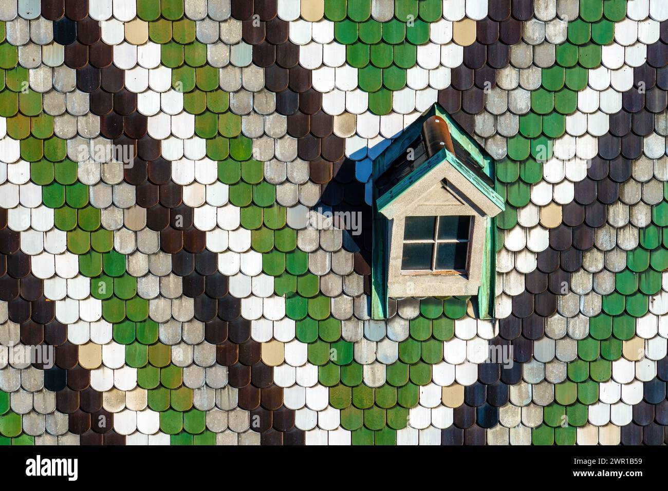 St. Stephen's Cathedral in Vienna, Austria. Detail view of colorful ...