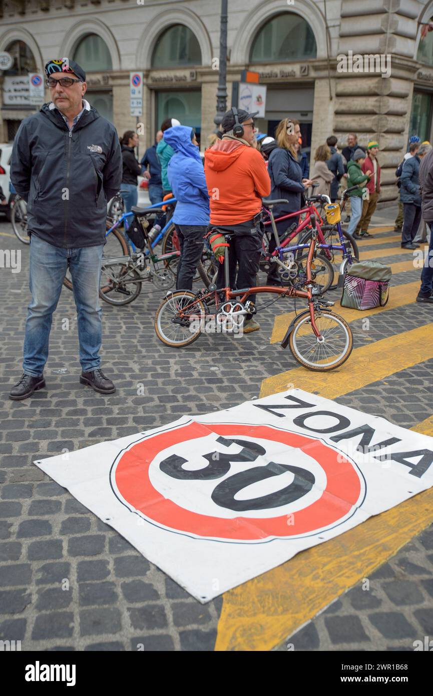 Rome, Italy. 10th Mar, 2024. A banner placed on the ground with the ...