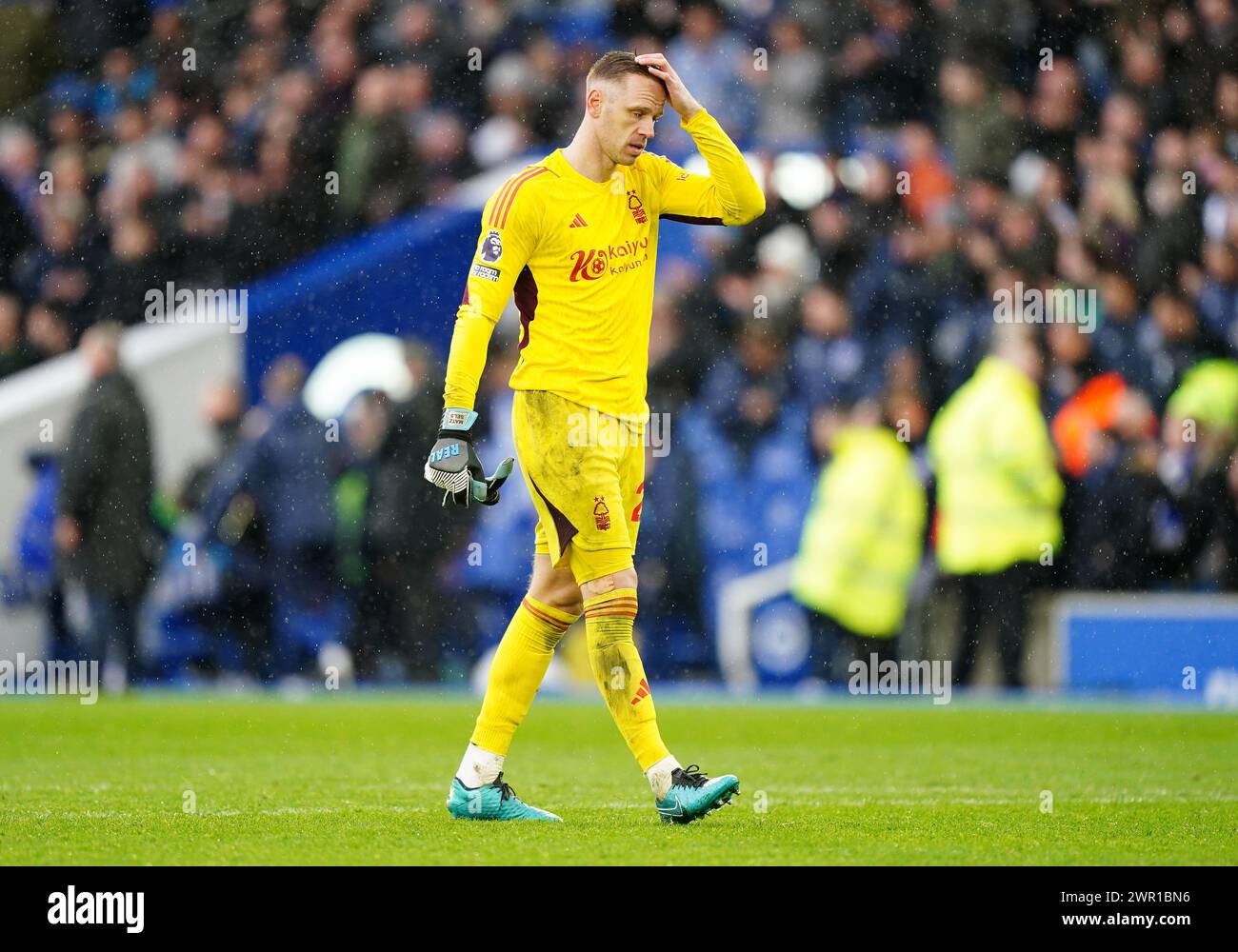 Nottingham Forest goalkeeper Matz Sels dejected following the Premier ...