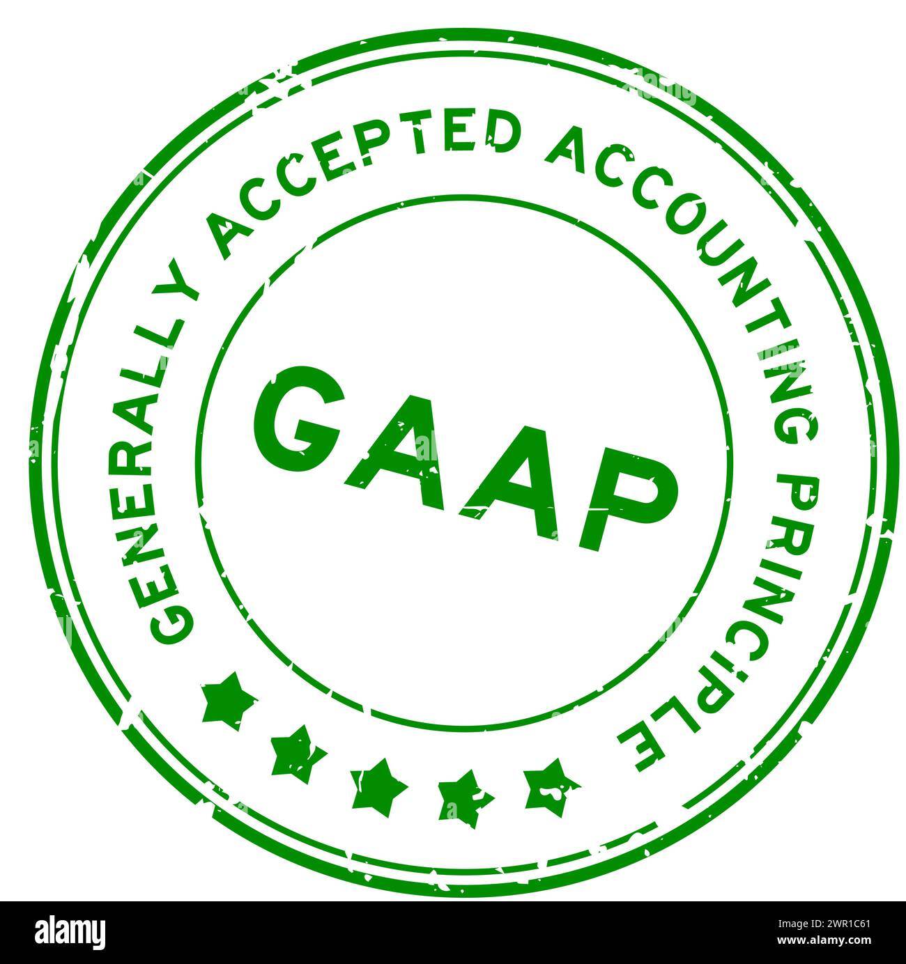 Grunge green GAAP Generally accepted accounting principles word round rubber seal stamp on white ...