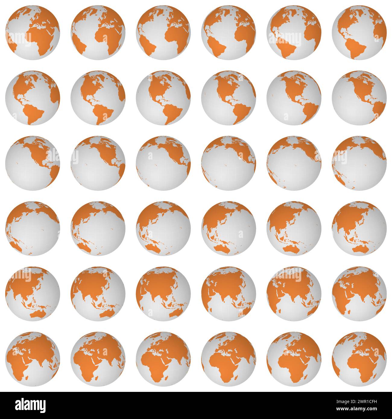 Collection of planet globes. Slanted sphere view. Rotation step 10 ...