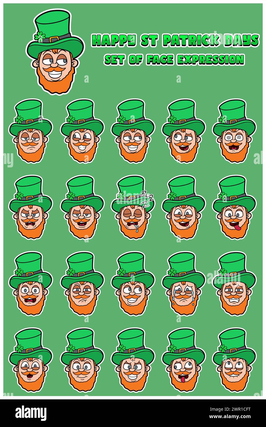Happy St Patrick's Days With set of face expression people character ...