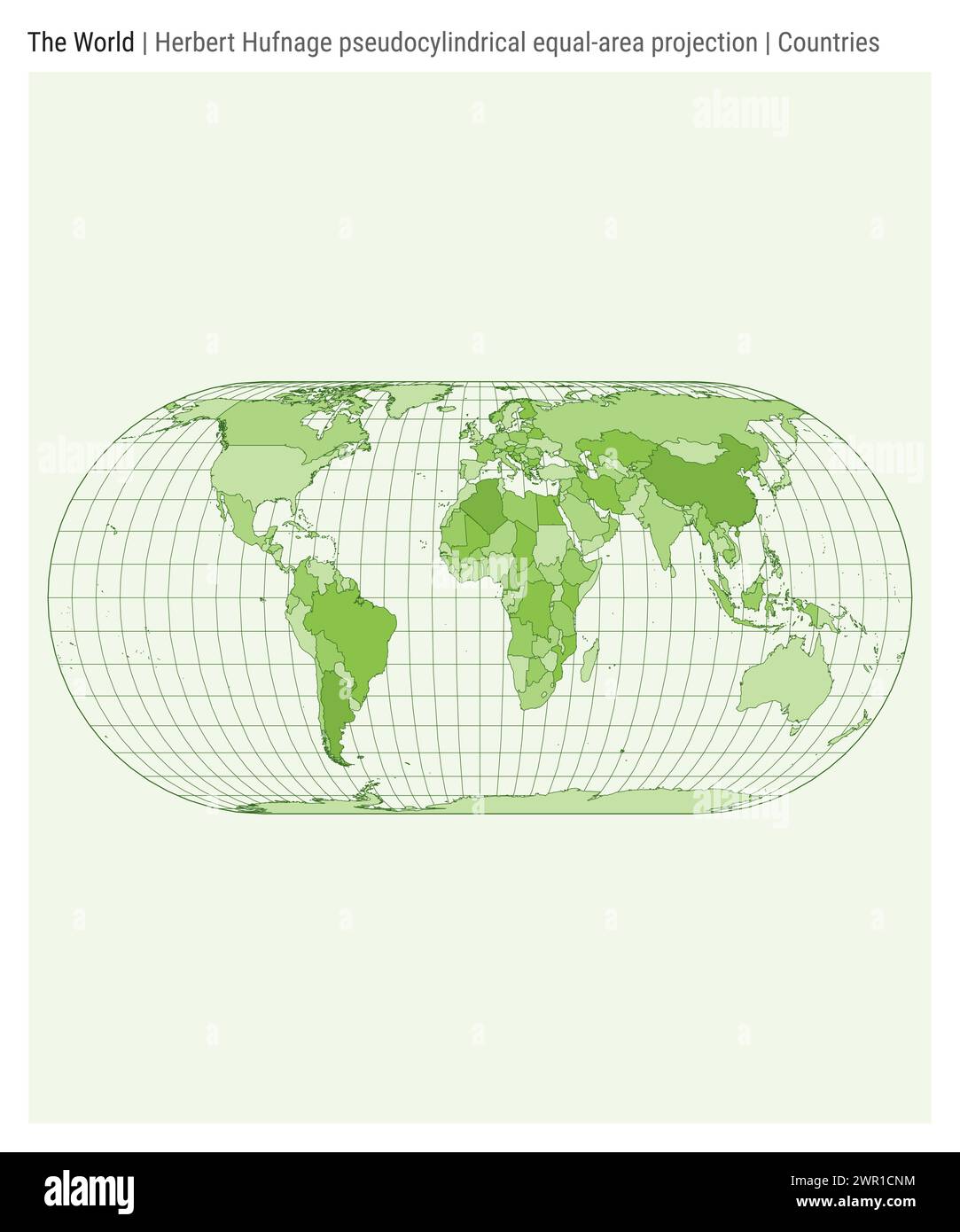 World Map. Herbert Hufnage pseudocylindrical equal-area projection. Countries style Stock Vector ...