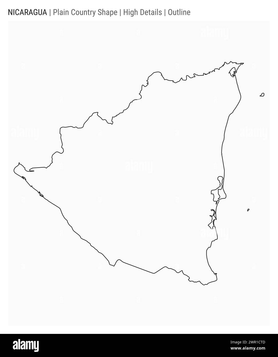 Nicaragua plain country map. High details. Outline style. Shape of ...