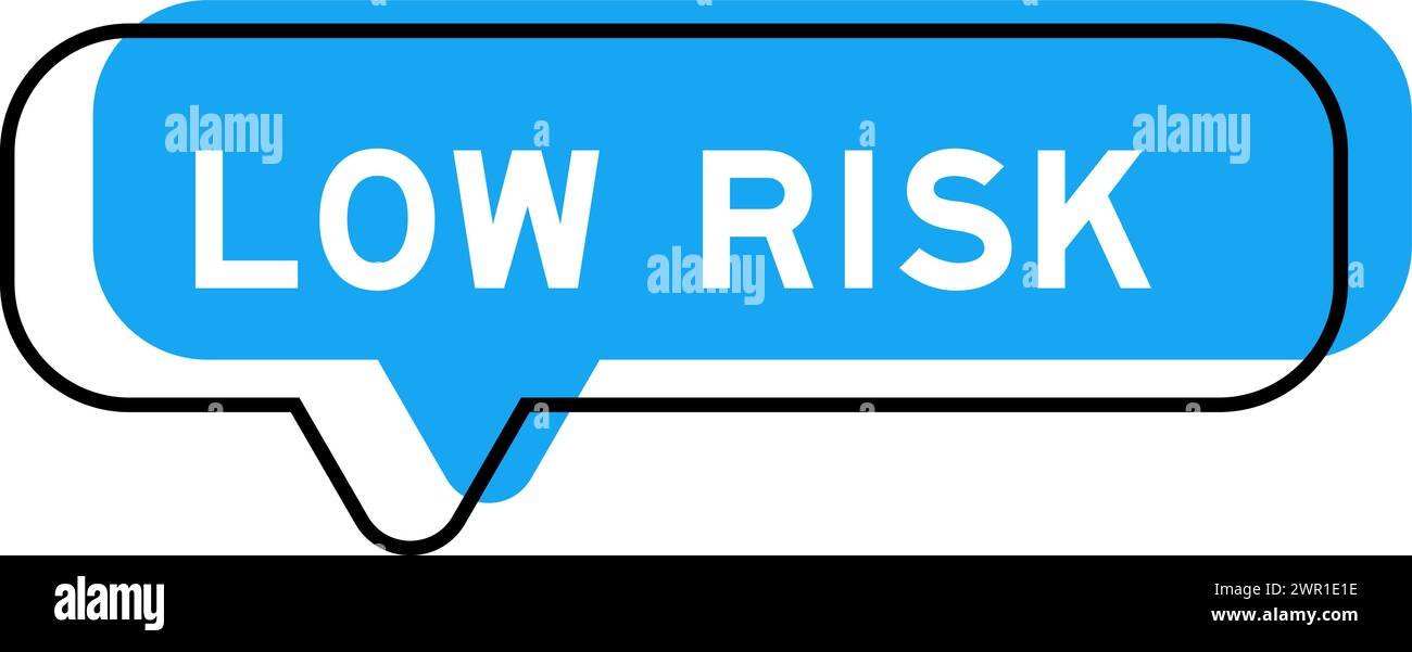 Speech banner and blue shade with word low risk on white background ...