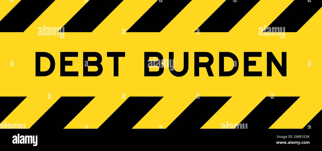 Yellow and black color with line striped label banner with word debt ...