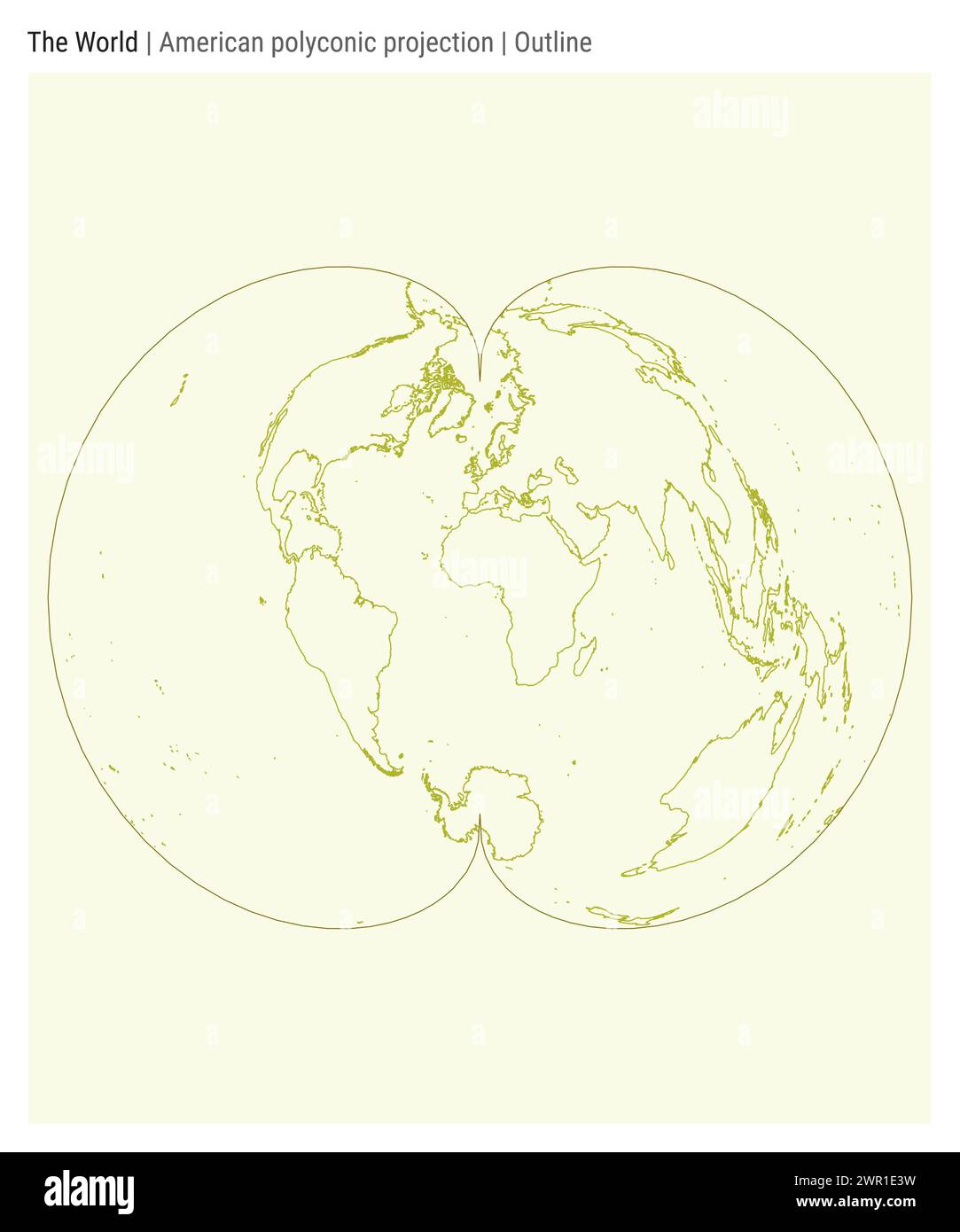 World Map American Polyconic Projection Outline Style High Detail World Map For Infographics