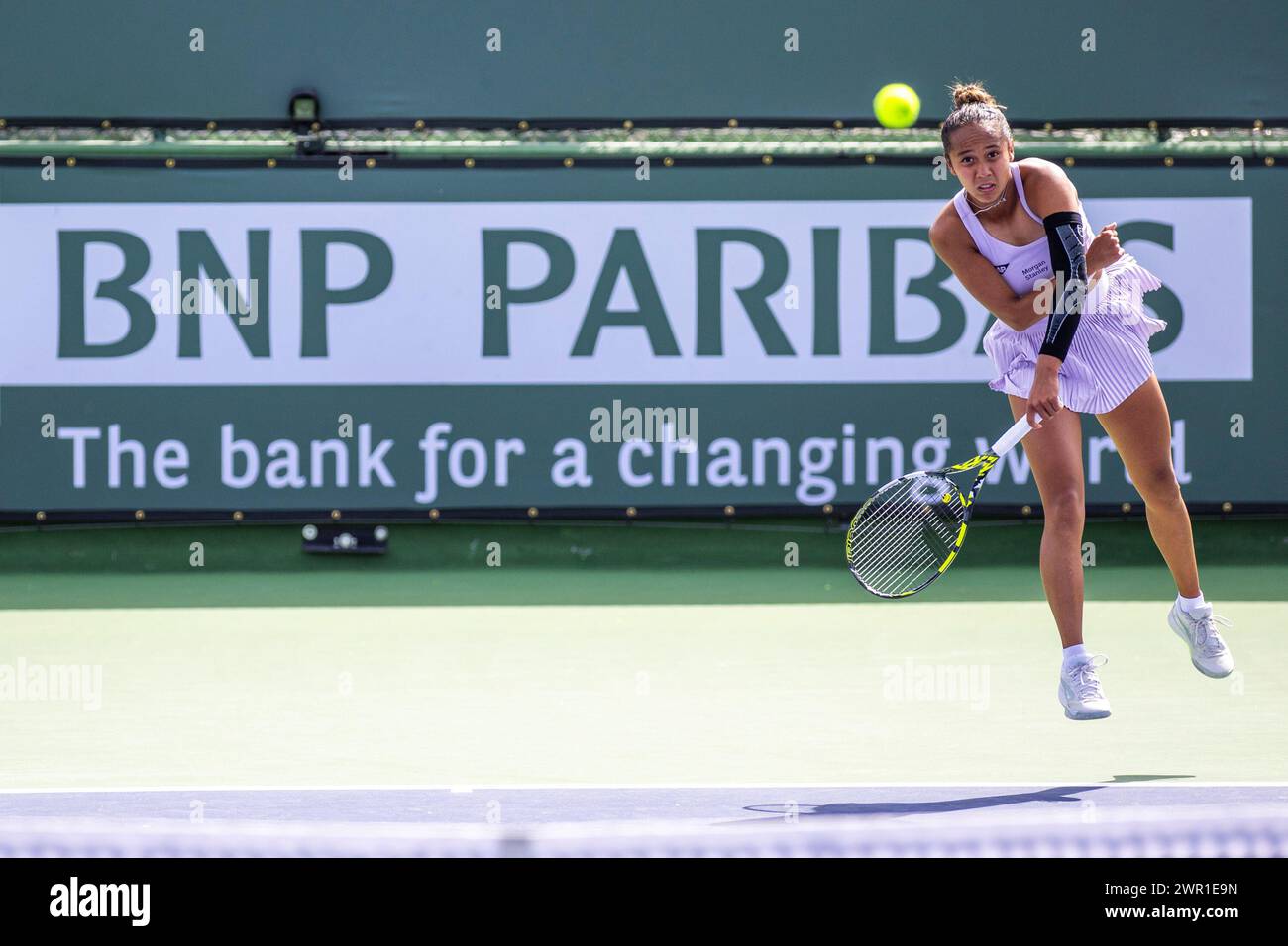 March 9, 2024: Leylah Fernandez (CAN) serves as she was defeated by ...