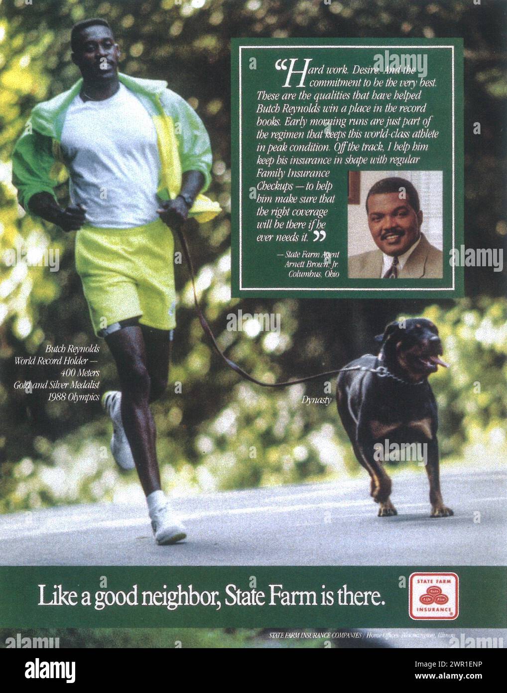 1990 State Farm Insurance Print Ad with Butch Reynolds Stock Photo - Alamy