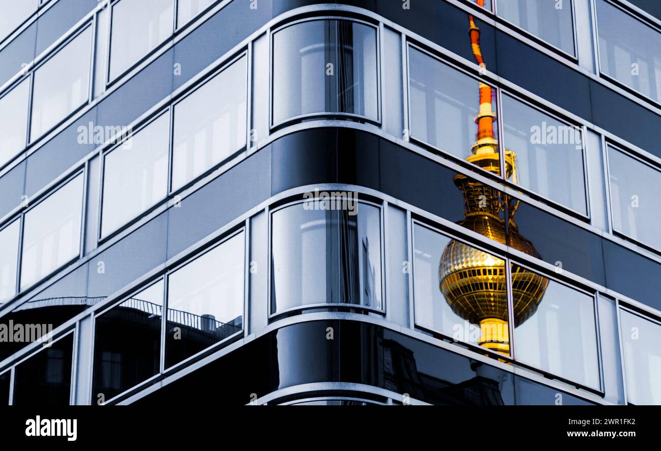 Reflection of Berlin’s famous TV tower in a modern building Stock Photo ...