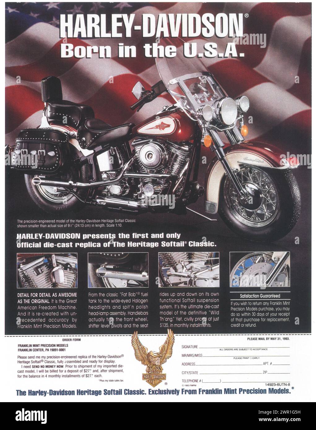 1994 Franklin Mint Print Ad, Harley Davidson Heritage Softail Classic ...