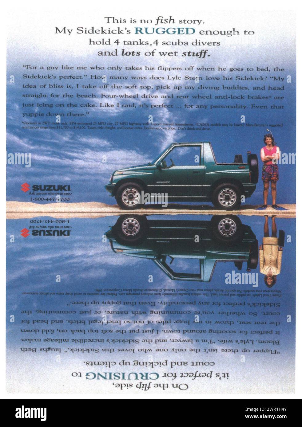 1995 Suzuki Sidekick Compact SUV Print Ad. "Rugged Enough for beach ...