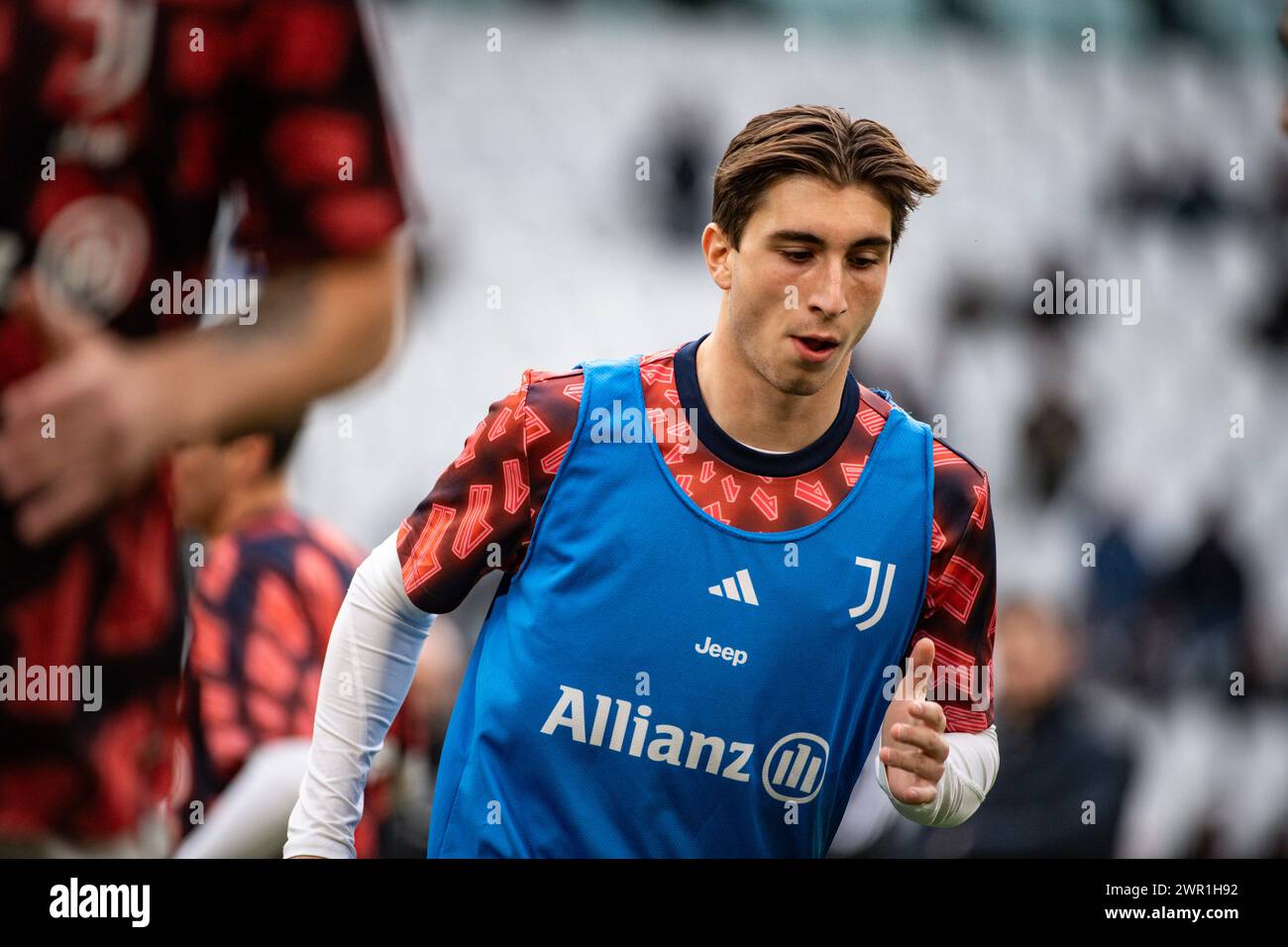 Juventus' Fabio Miretti during warm up before the Serie A soccer match ...
