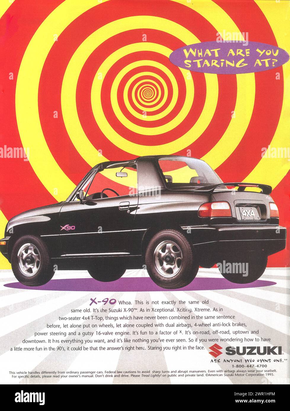 1996 Suzuki X-90 2 Seater 4x4 T-Top Black Print Ad. "What are you ...