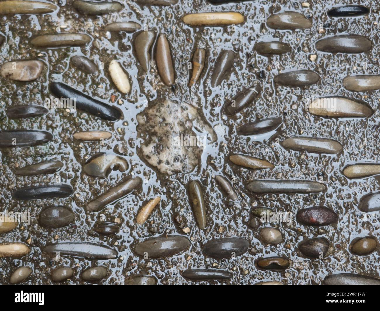 Abstract patterns in cobbled streets: close-up of the different ...