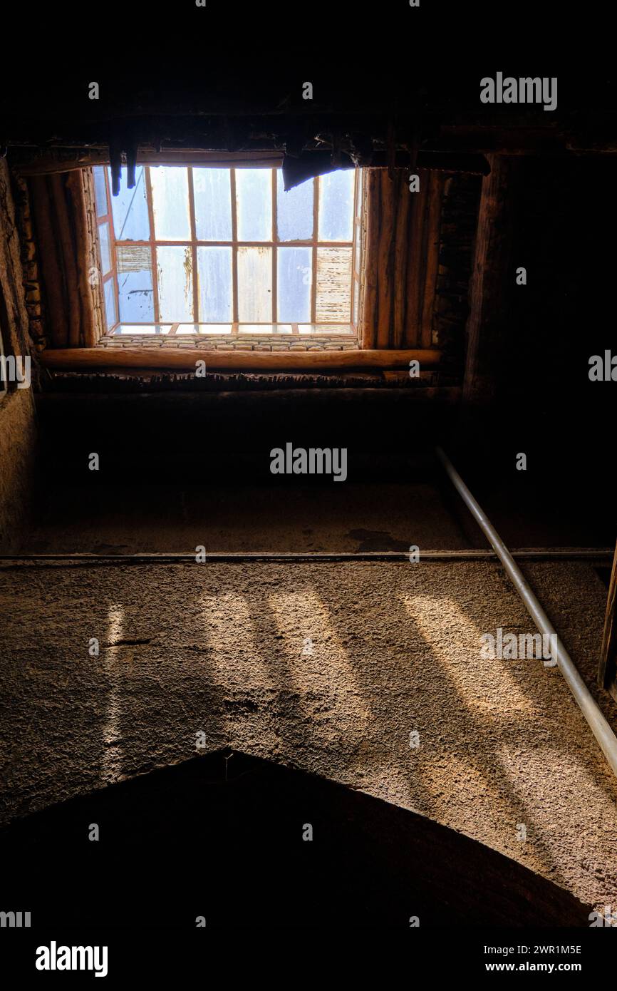 Window at the roof inside the house in Abyaneh village in Iran Stock ...