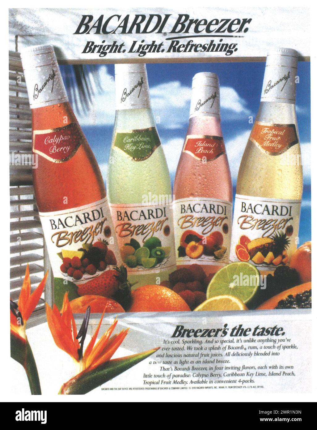 1990 Bacardi Breezer Rum Print Ad Cooler Vintage Print Ad Summer Beach ...
