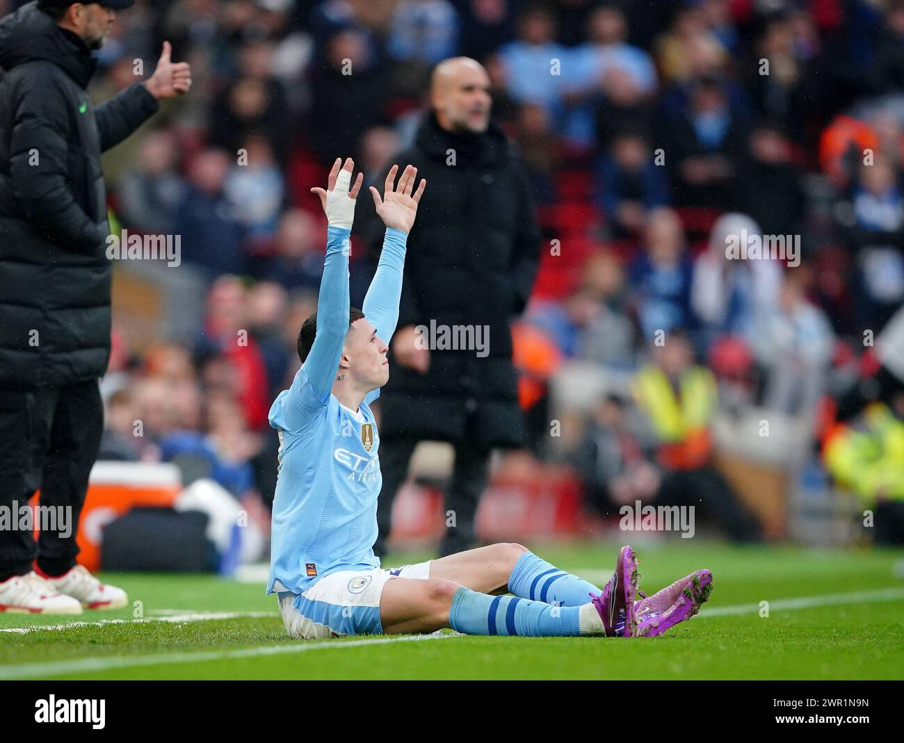 Manchester City's Phil Foden reacts during the Premier League match at ...