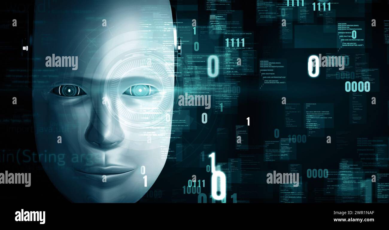 XAI 3d illustration Futuristic robot artificial intelligence huminoid ...