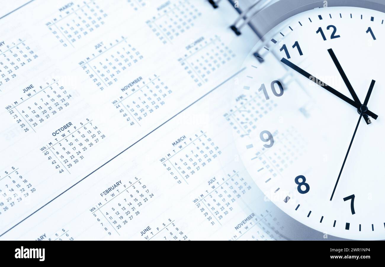 Clock face and calendar composite Stock Photo - Alamy