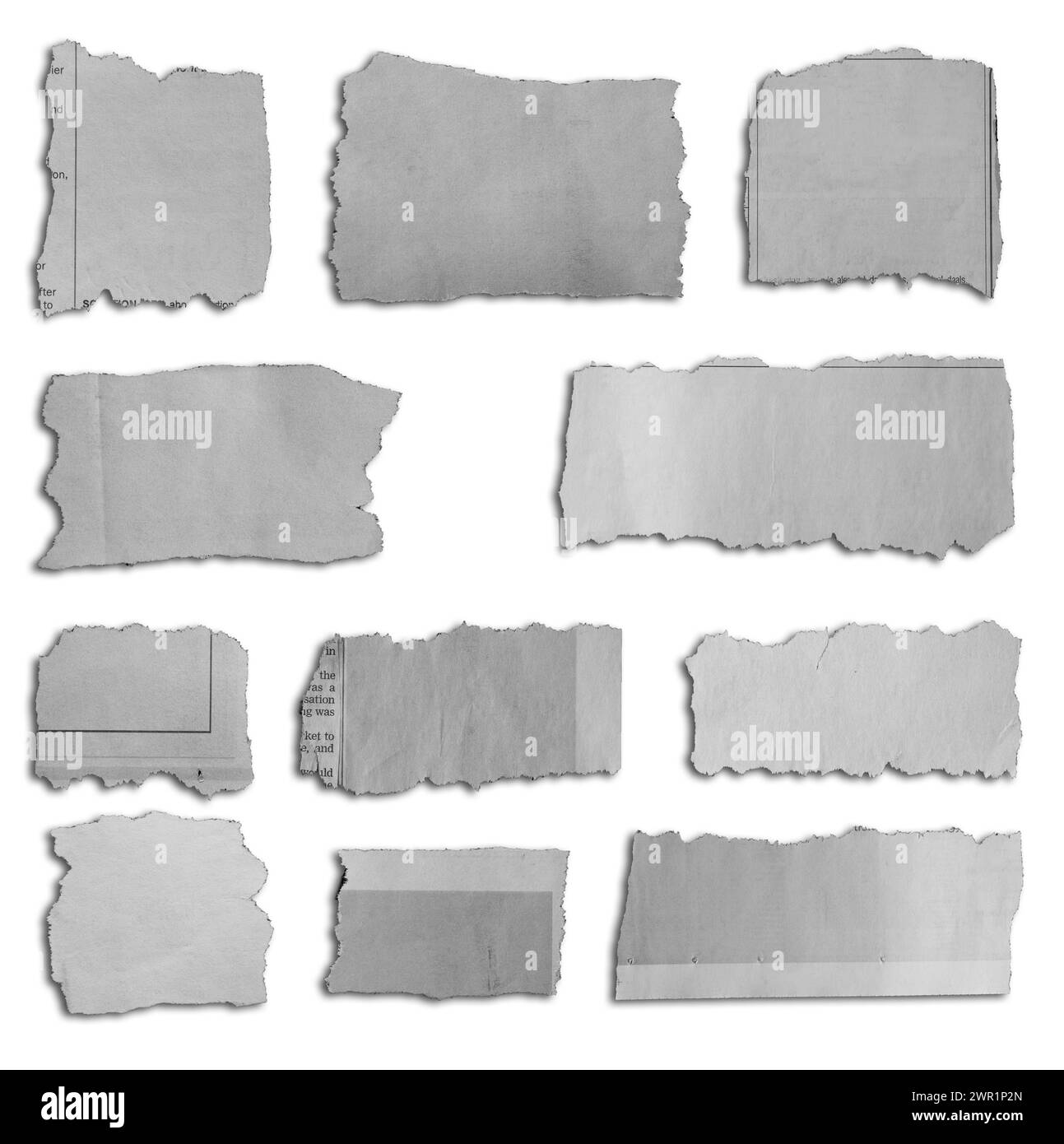 Eleven pieces of torn paper on white background Stock Photo - Alamy