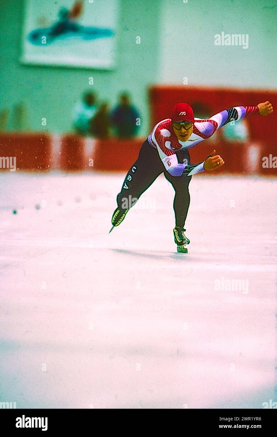 Dave Cruikshank (USA) competing in the Men's 500m at the 1992 Olympic ...