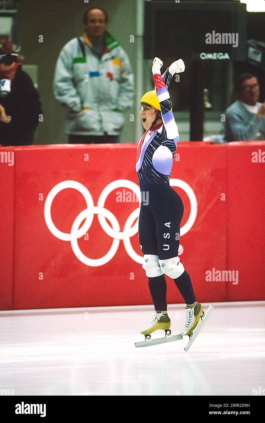 Cathy Turner (USA) wins the gold medal in the Women's 500m in Short ...