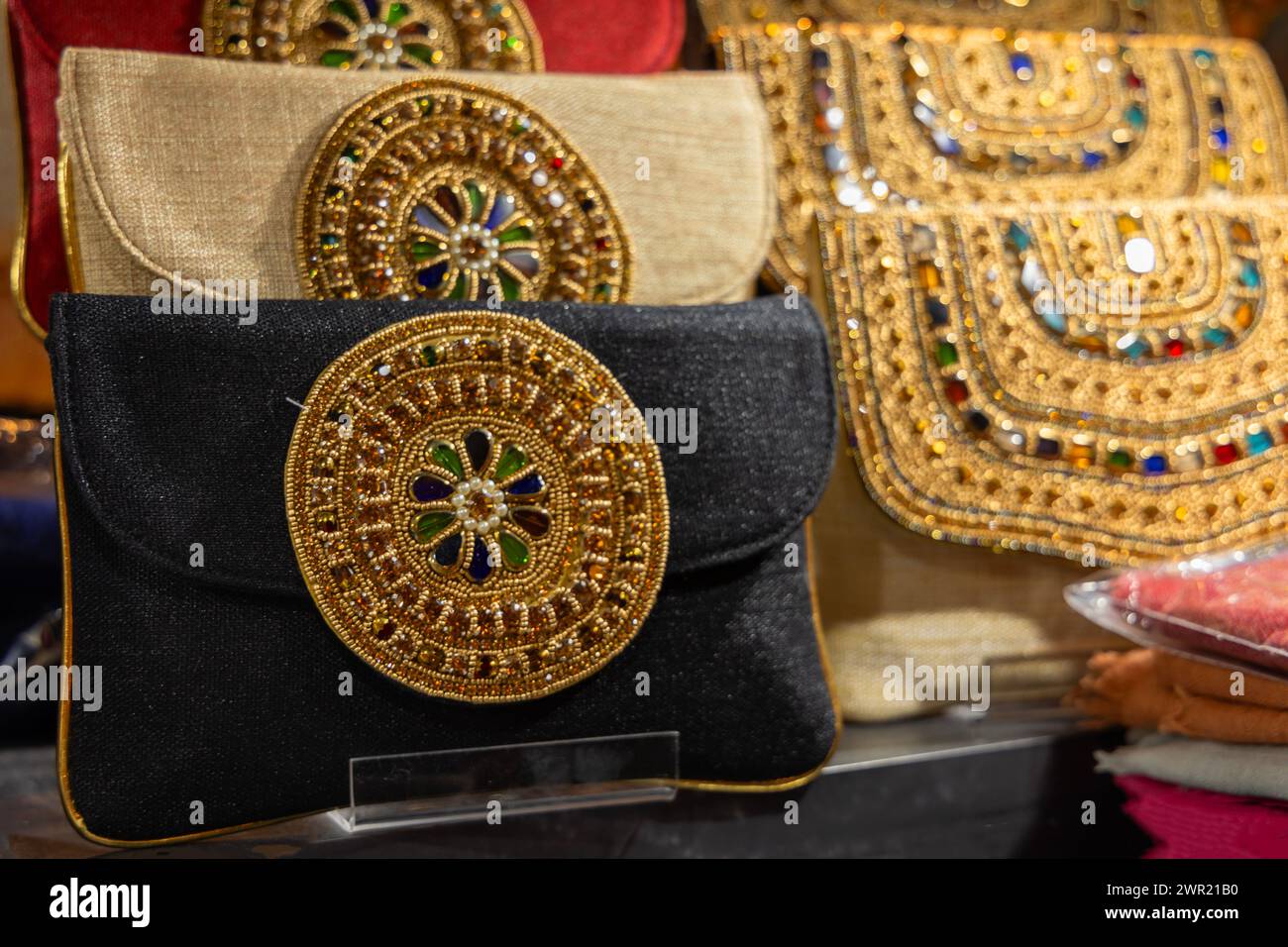 Handmade ladies hand bags in local market Stock Photo - Alamy
